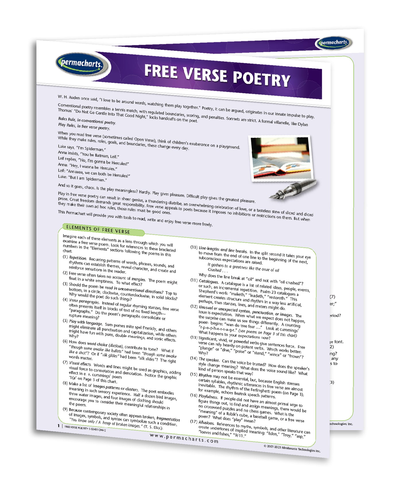 Free Verse Poetry Guidelines - Quick Reference Resource – Permacharts.com