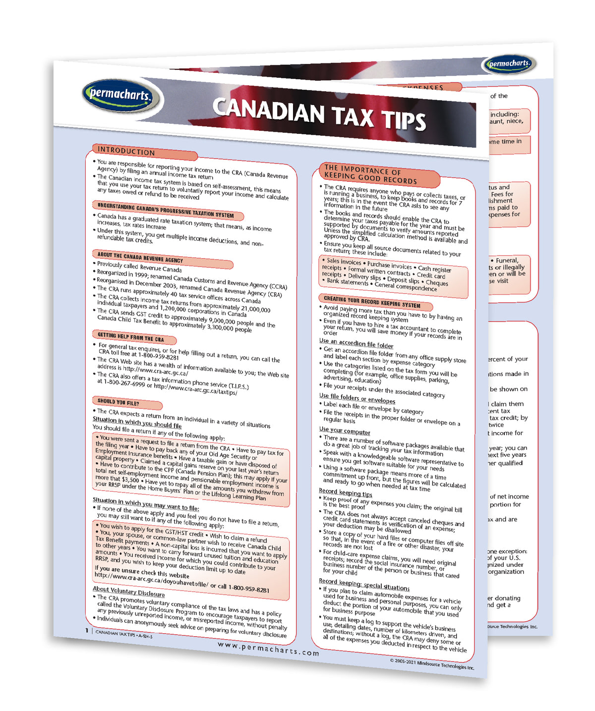 Canadian Tax Tips - CRA Quick Reference Guide – Permacharts.com