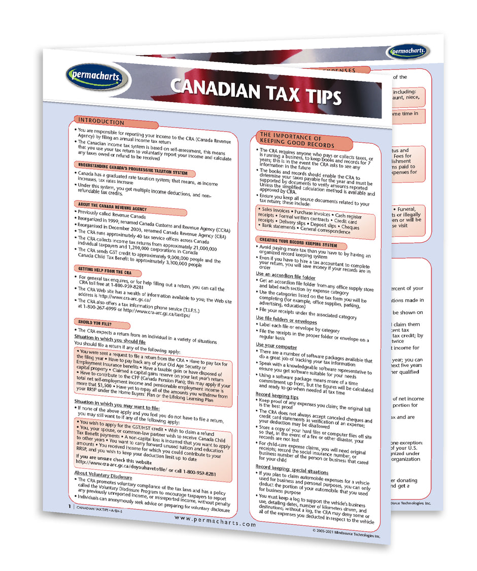 Canadian Tax Tips - CRA Quick Reference Guide – Permacharts.com
