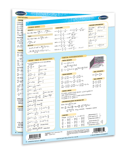 Differential Calculus Chart - 4-page Laminated Math Quick Reference ...