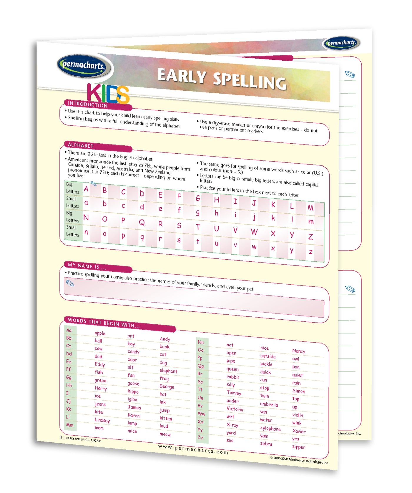 Early Spelling Book for Kids - Quick Reference Guide – Permacharts.com